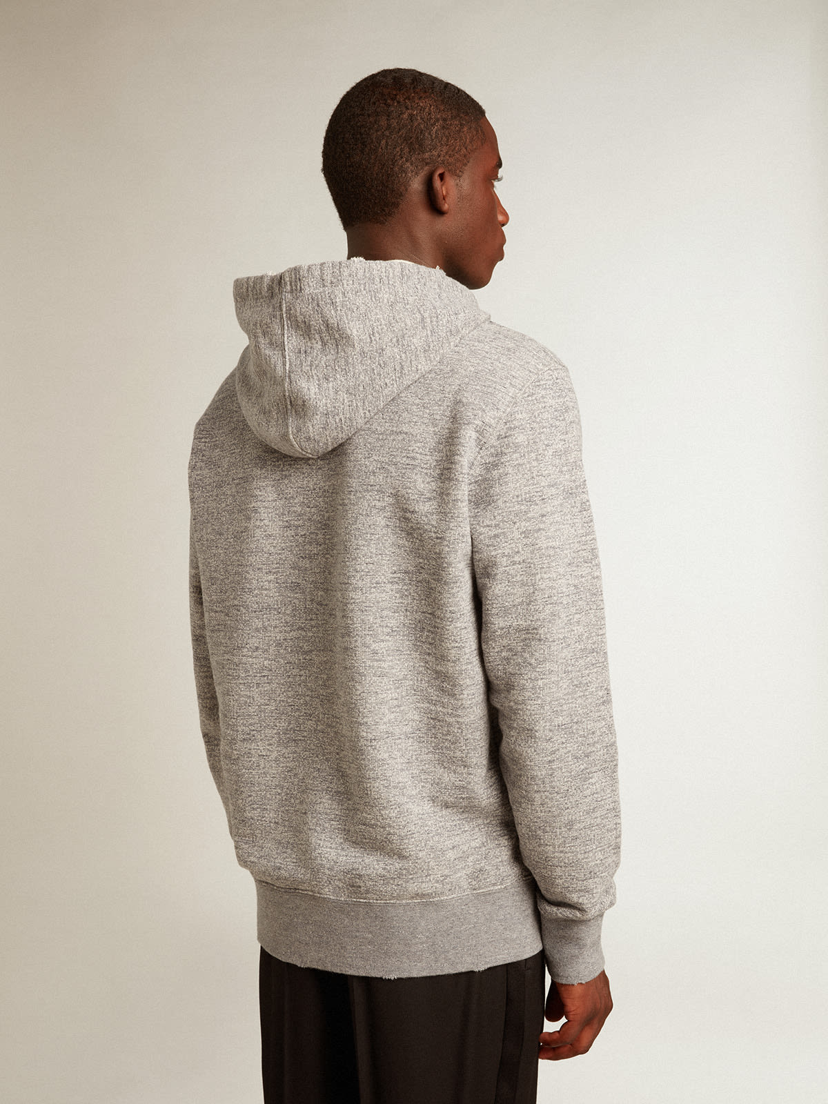 Gray hooded sweatshirt with front pocket | Golden Goose