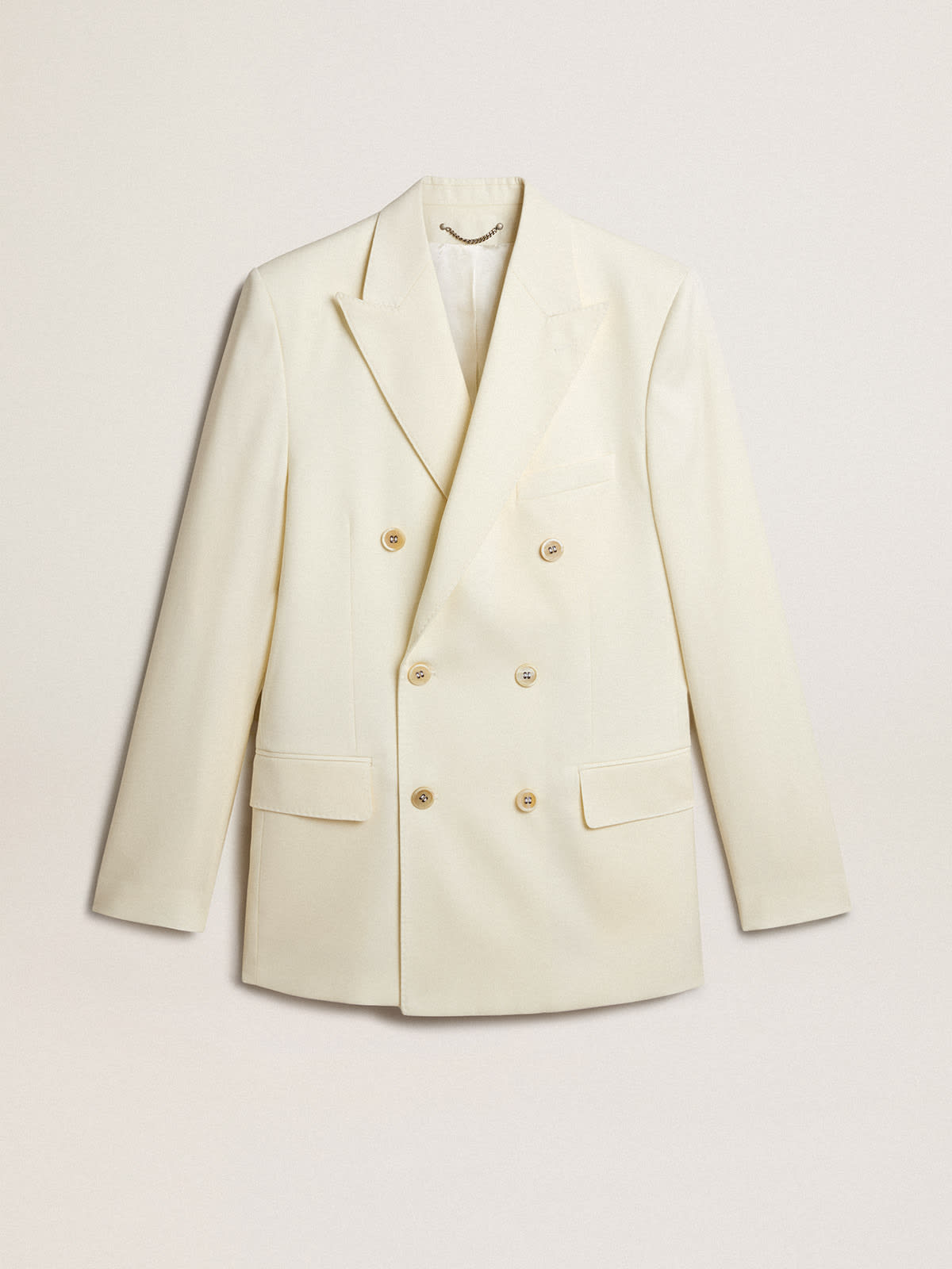 Men’s cream-colored double-breasted blazer | Golden Goose