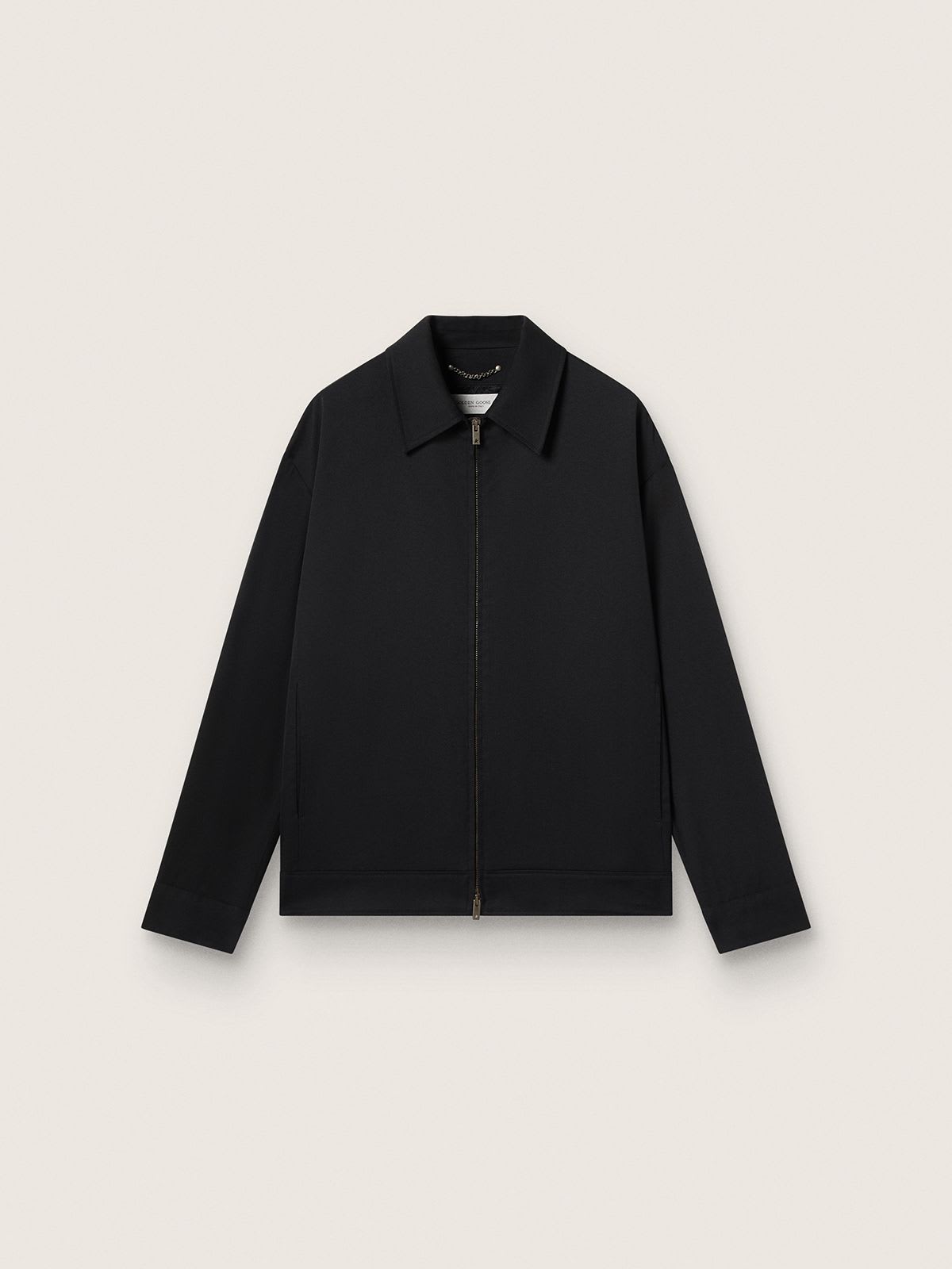 Men’s zip-up jacket in black wool gabardine | Golden Goose