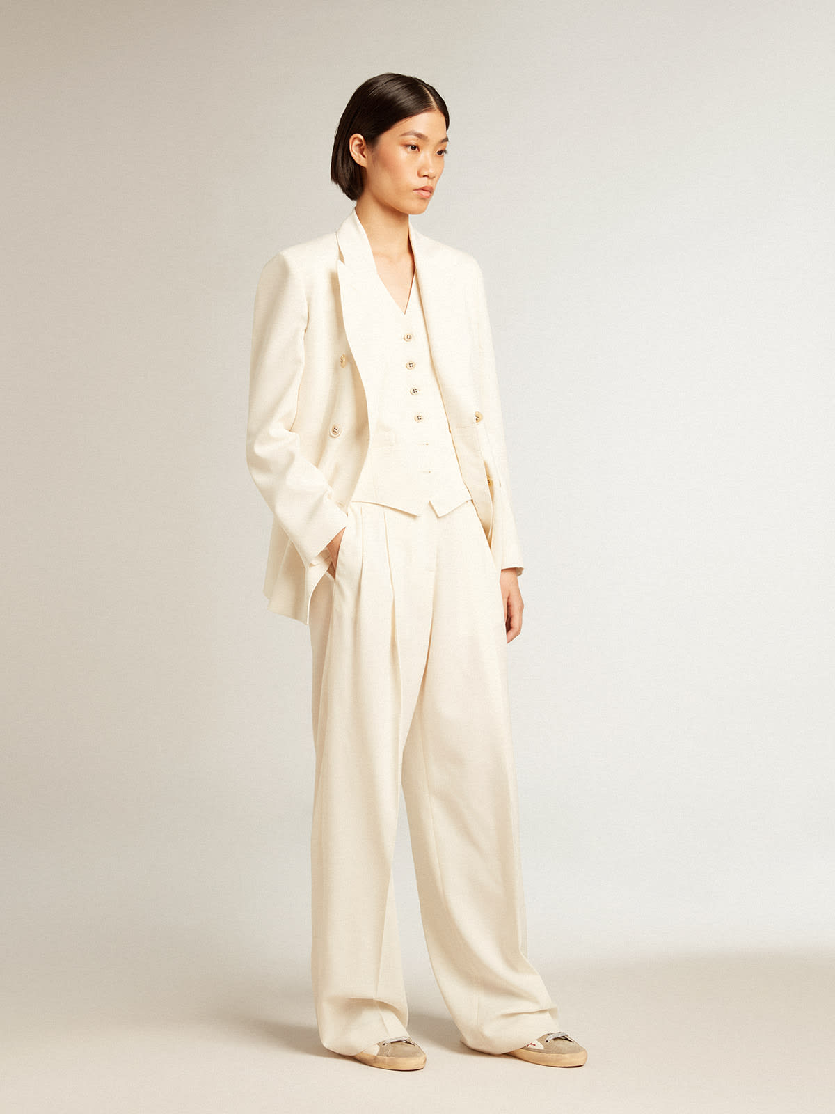 Women's joggers in aged white wool blend | Golden Goose