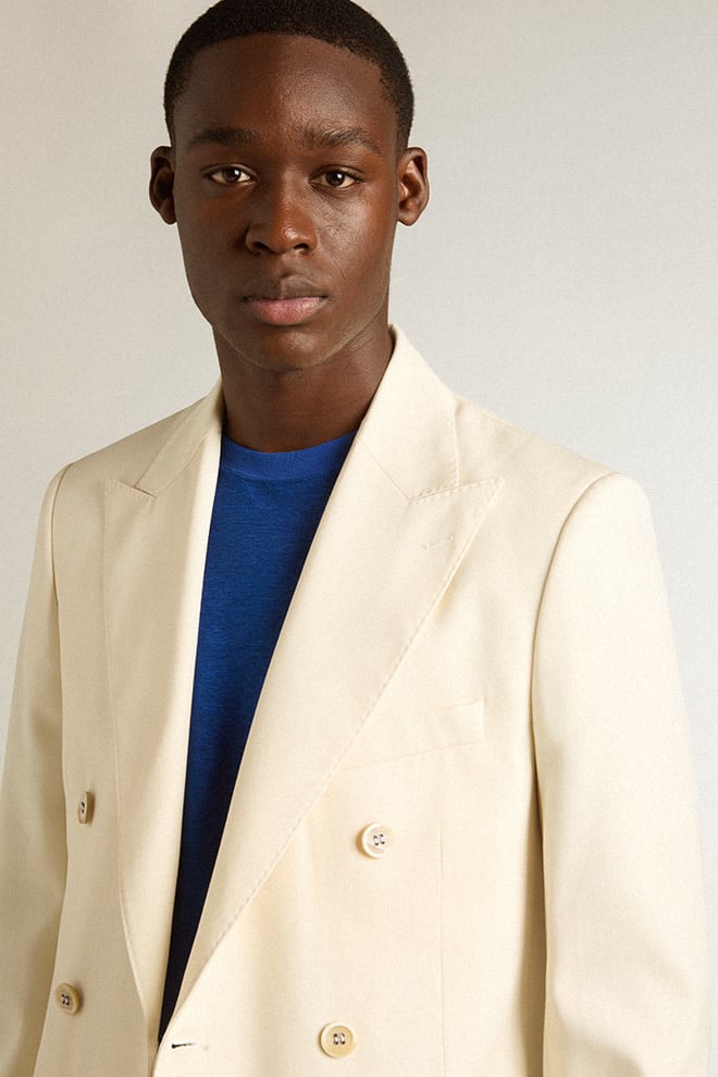 Men’s cream-colored double-breasted blazer | Golden Goose