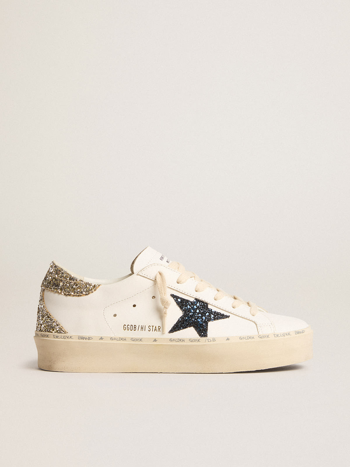 Hi Star with blue glitter star and platinum glitter heel tab | Golden Goose